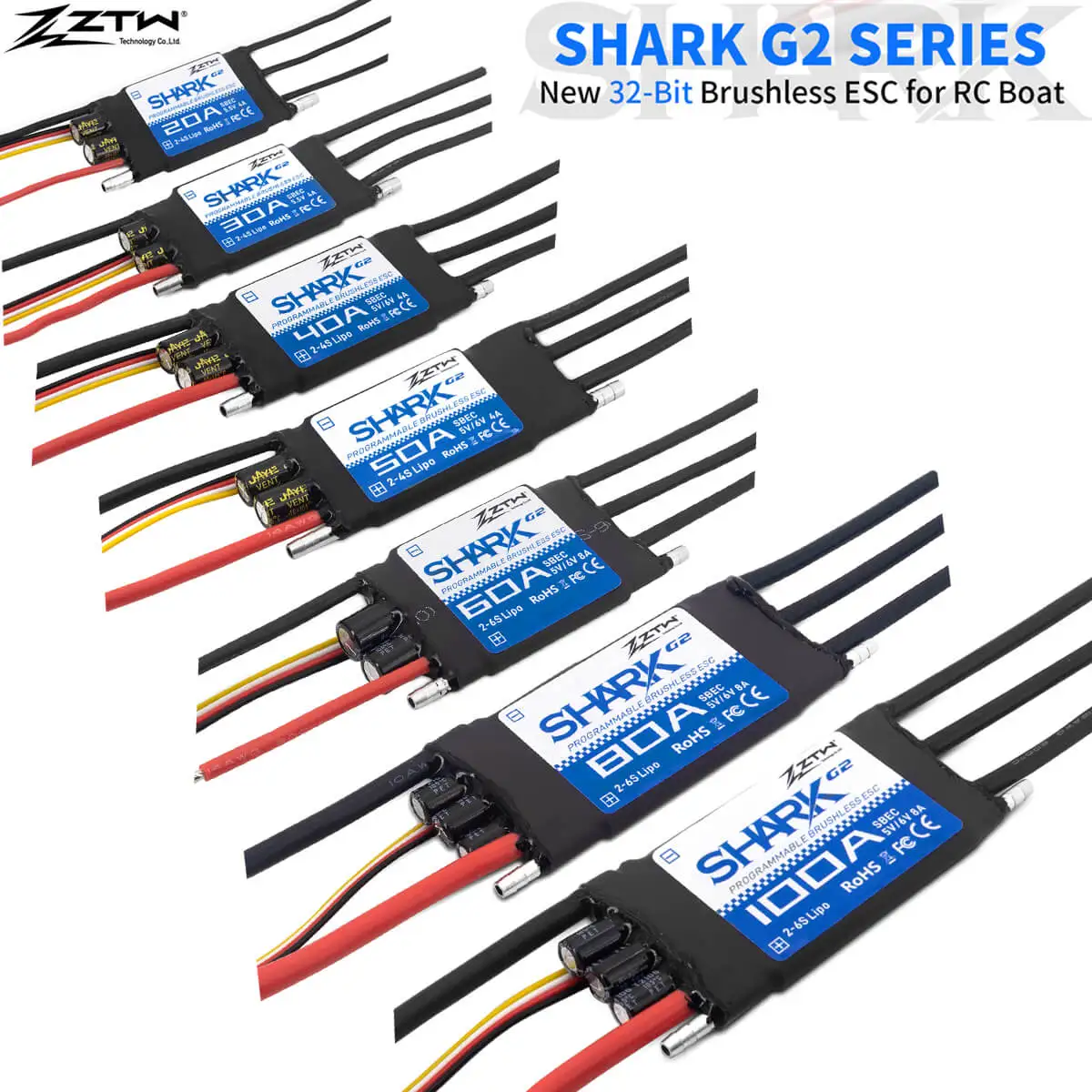 ZTW Shark G2 ESC 20A/30A/40A/50A/60A/80A/100A/120 SBEC 5/6V 8A Dual-way ...