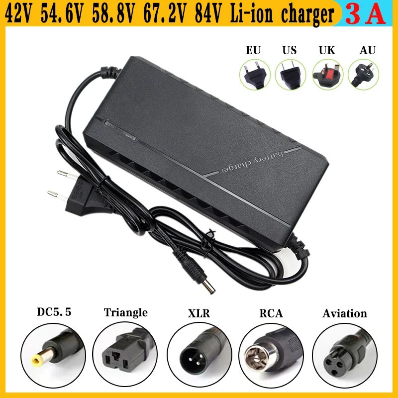 42V 54.6V 58.8V 67.2V 84V 3A Li-Ion Lader Voor E-Bike 36V 48V 52V 60V 72V Li-Ion Batterij ...