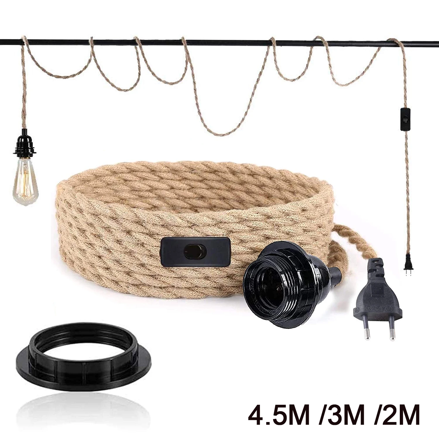 4-5M-Vintage-Style-Hemp-Rope-Pendant-Light-Cord-Kits-Eu-Plug-Switch-E27 ...