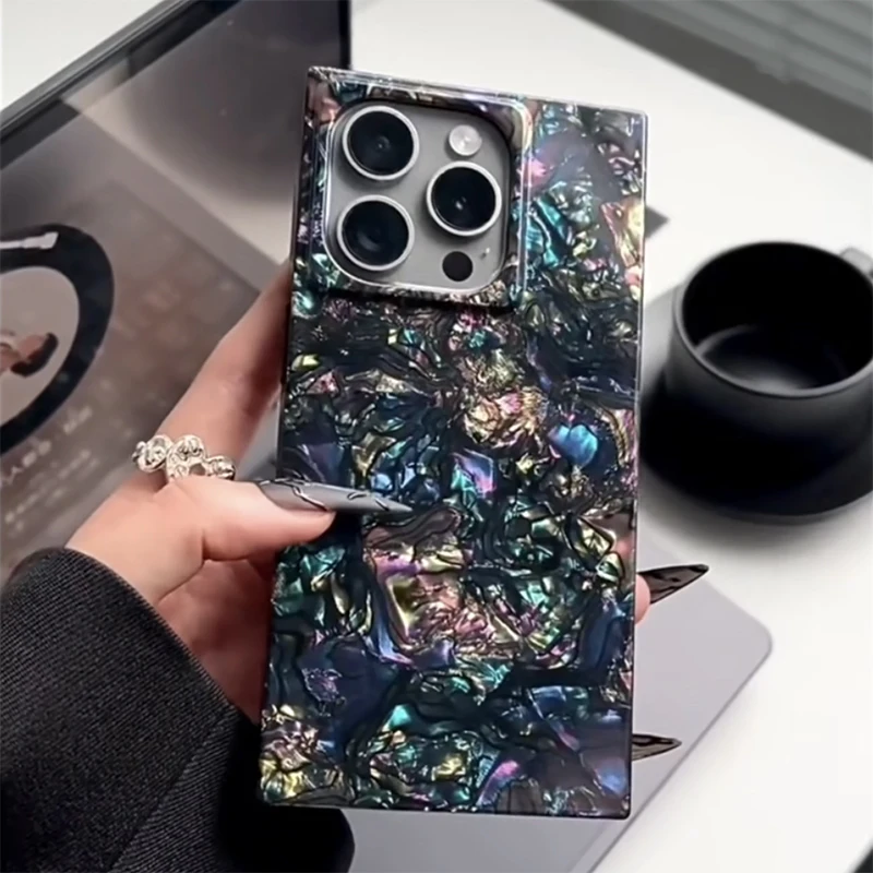 Luxury Rainbow Color Pearl Shell Pattern Rectangle Case For iPhone 16 ...