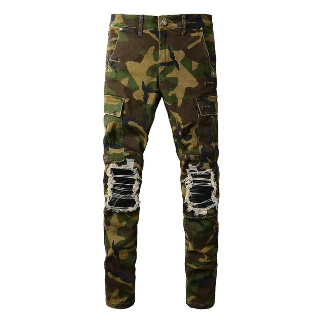 AM Brand High Street Camouflage Color Men Elastic Slim Jeans Multi ...