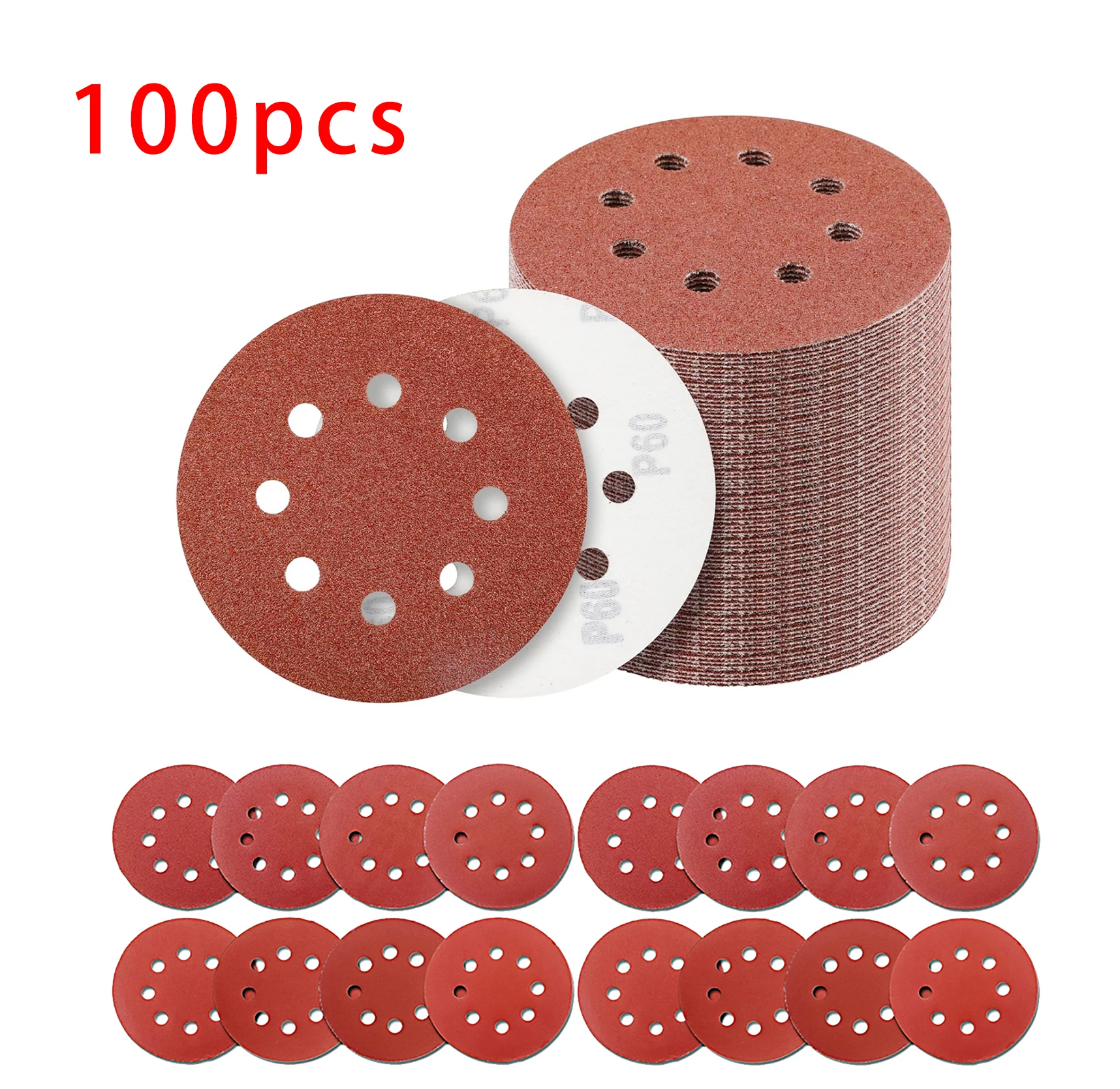 100Pcs Sandpaper Set 5inch 8 Hole 125mm Woodworking Metal Grinding Disc ...