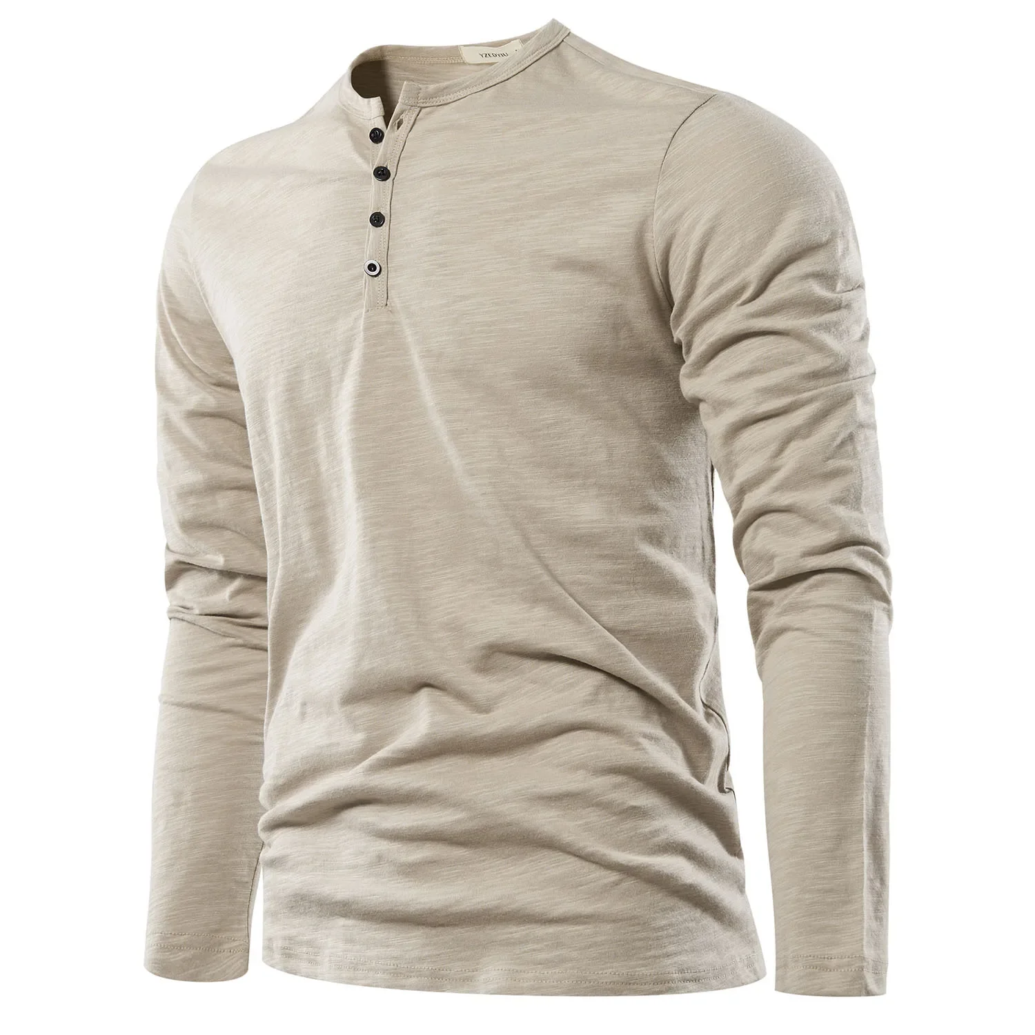 Henery-Neck-Long-Sleeve-T-shirt-For-Men-Solid-Spring-Casual-Mens-T ...