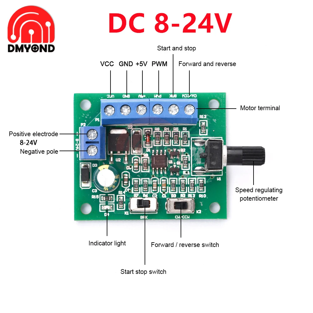 DC8 24V 브러시리스 DC 모터 속도 컨트롤러 드라이버, PWM 속도 제어 보드, 핀포인트 레귤레이터, 전진 및 후진 제어, 18KHz| | - AliExpress