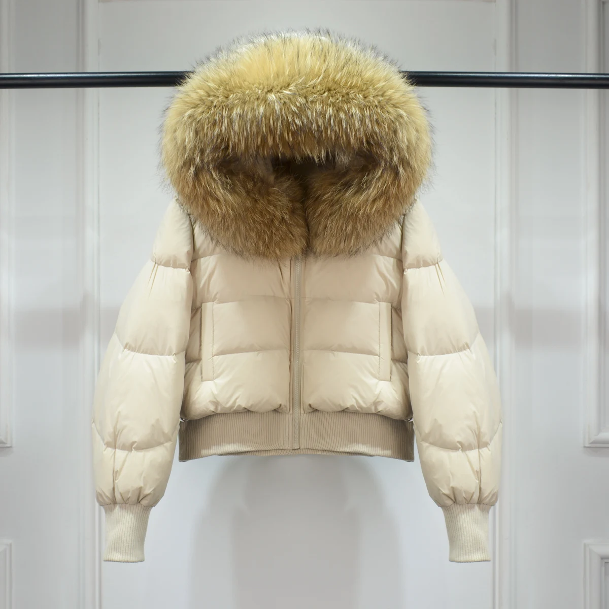 Janveny-Big-Real-Raccoon-Fur-Hooded-Short-Fluffy-Puffer-Jacket-Women ...