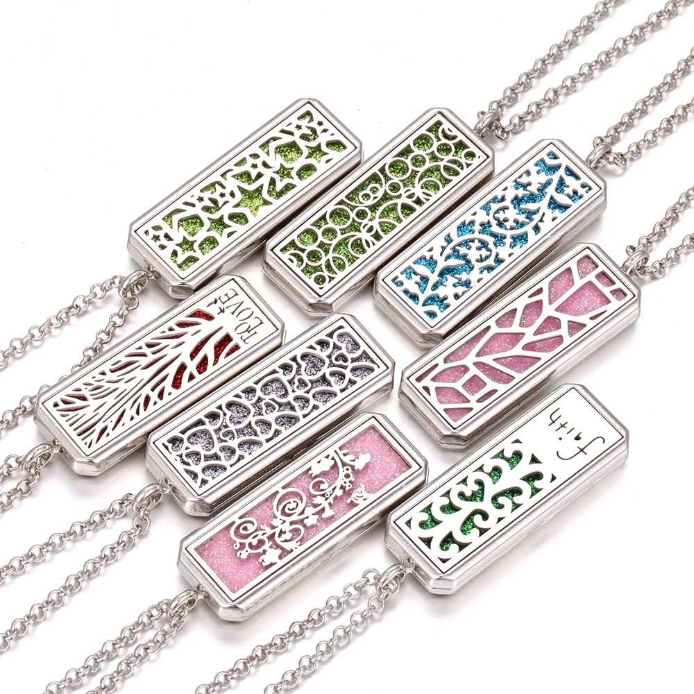 Collar difusor de aceite esencial, joyería de aromaterapia, rectangular ...