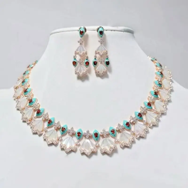 BELLUX 925 Sterling Silver Natural White MOP Shell Synthetic Zircon ...