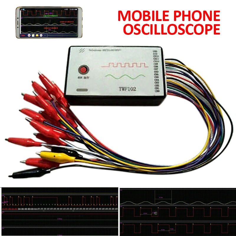 Twf102 Portable Mobile Phone Oscilloscope 100khz 13 Signal Sampling Ports For Android Logic ...