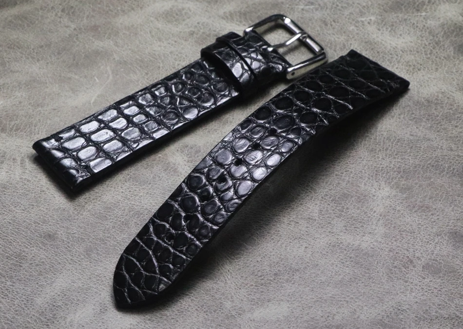 Handmade-leather-strap-Crocodile-skin-watch-band-Black-Wristband-16mm ...