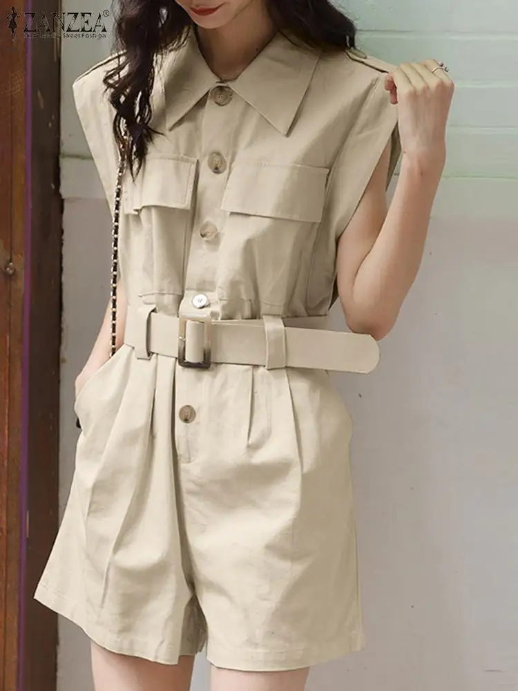 Zanzea Sleeveless Lapel Button Down Knee Length Rompers Elegant Work Ol ...