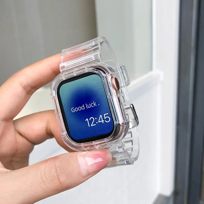 Clear Band + Case for Apple Watch Series 9 8 SE 7 6 5 49mm 45 44 42 ...