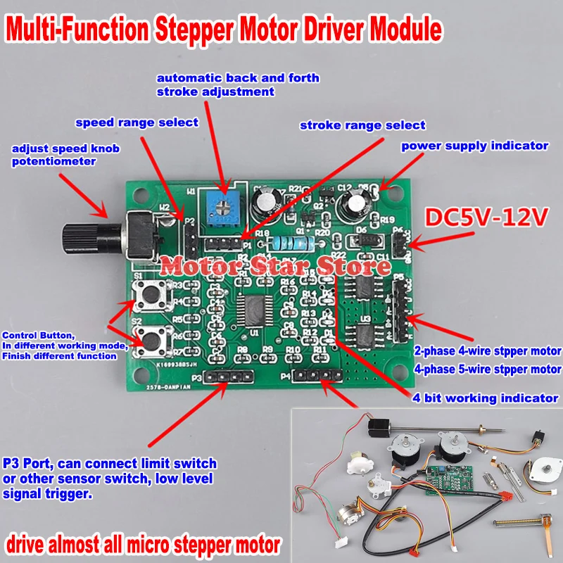 DC 5V 6V 9V 12V Stepper Motor Driver 2 Phase 4 Wire 4 Phase 5 Wire ...