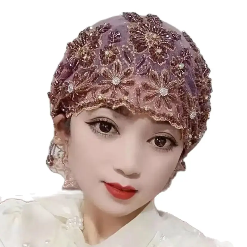 Solid-Folds-Pearl-Hijab-Cap-Muslim-Hat-Turban-Scarf-women-islamic-Bead ...