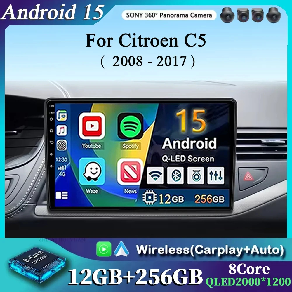 For Citroen C5 2008 2009 2010 2011-2017 Android 15 Carplay Auto Car ...