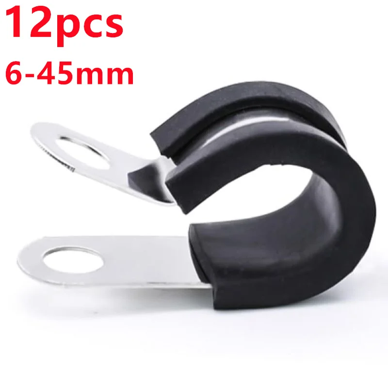 12PCS-Stainless-Steel-Rubber-Lined-P-Clips-R-type-Pipe-Clamp-Cable ...