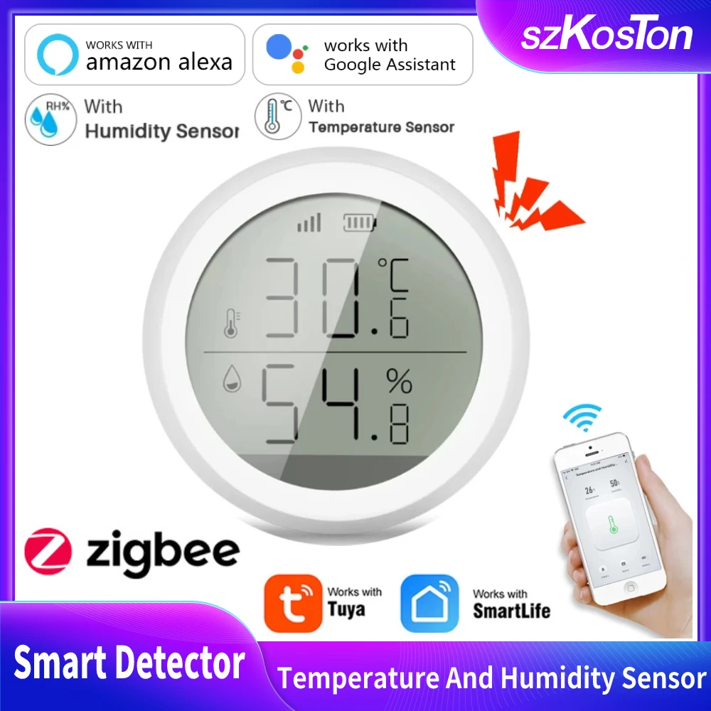 Sensor de temperatura y humedad Tuya Smart Home Zigbee, con pantalla ...