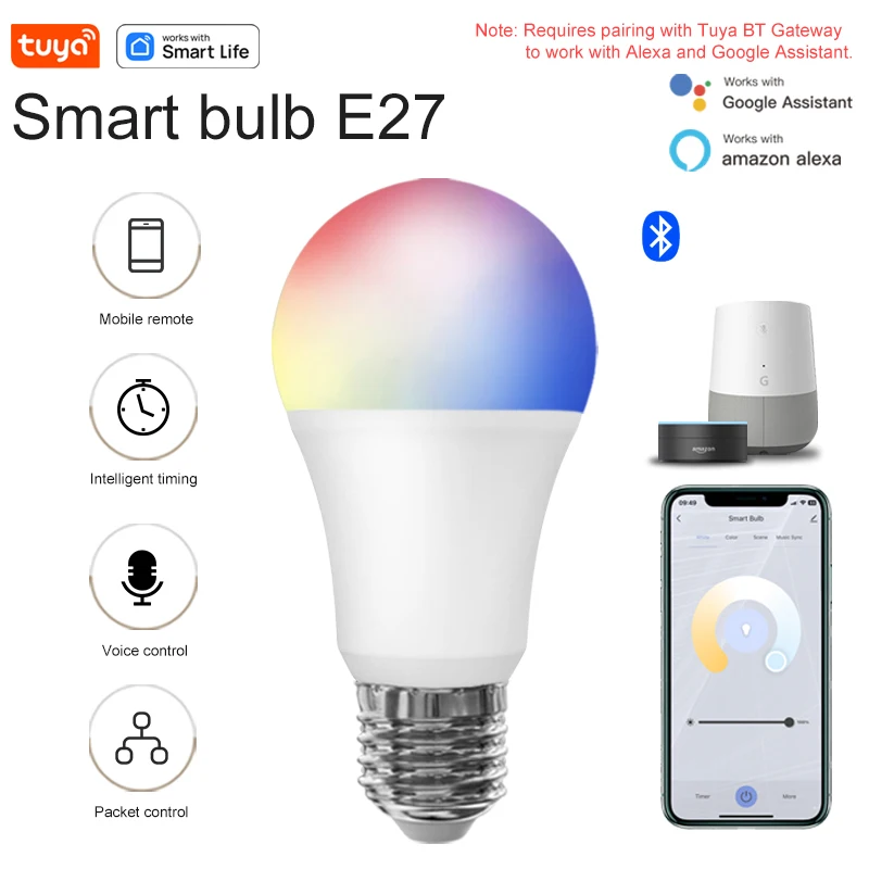 Tuya-Bluetooth-Smart-light-Alexa-Led-light-E27-RGB-smart-light-220V ...