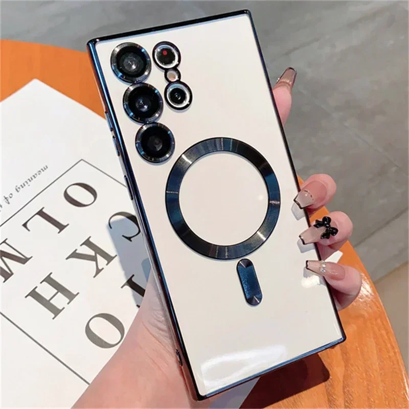 For Magsafe Luxury Magnetic Clear Phone Cases For Samsung Galaxy S25 Ultra S22 Plus Plating TPU ...