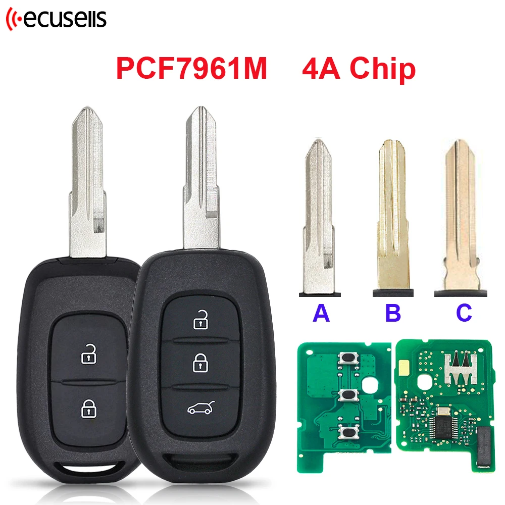 New Remote Key 2 Button 434mhz With 4a Pcf7961m Chip For Renault ...