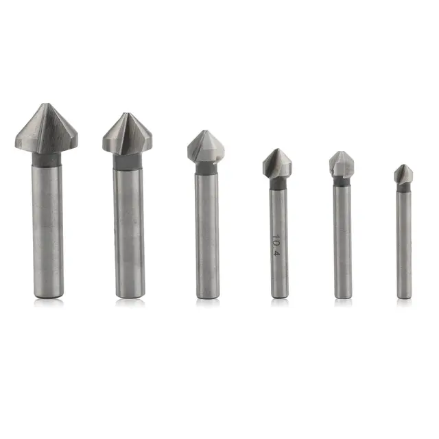 6Pcs 6.3-20.5mm Round shank 90 Degree HSS Chamfering End Mill Cutter 3 ...