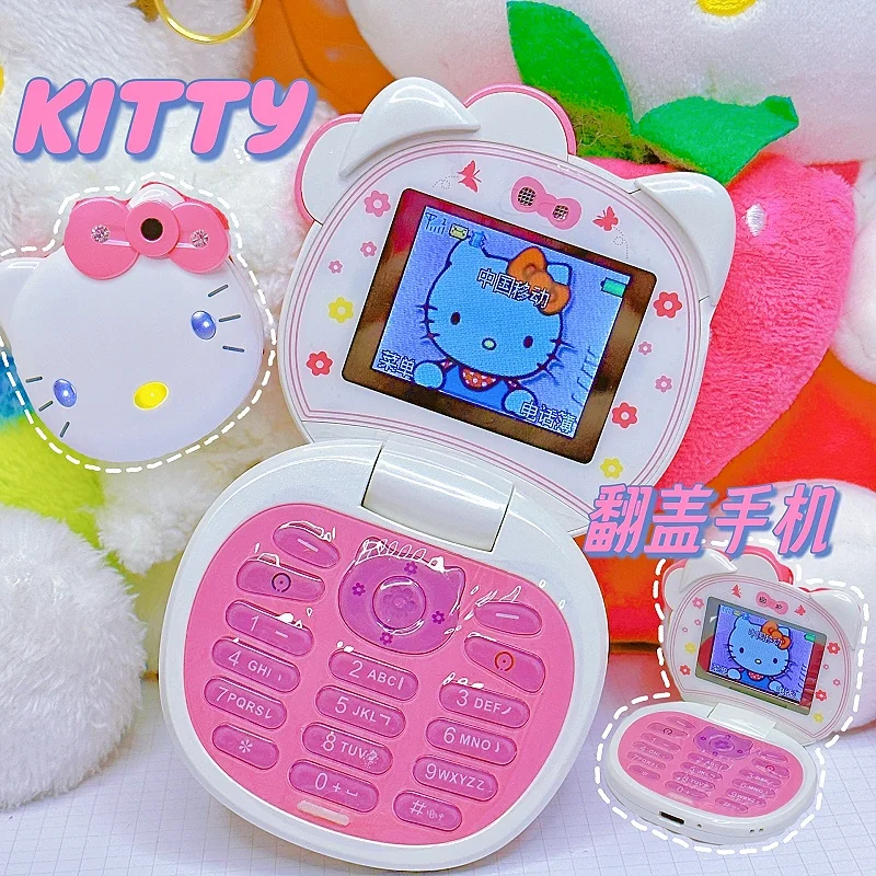 Kawaii-Sanrioed-Hello-Kitty-Flip-Phone-Cartoon-Cute-Children-Taiml-Mini ...