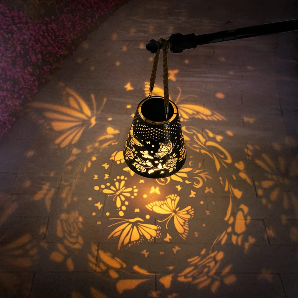 Solar-Powered-LED-Hanging-Lantern-Butterfly-Flower-Projection-Lamp-for ...