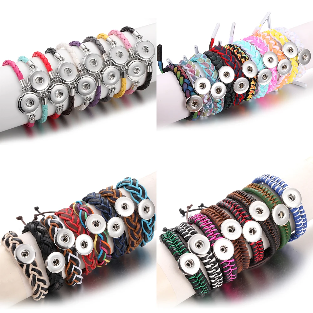 10pcs/lot Wholesale Snap Jewelry Bracelets for Women Braided Leather ...