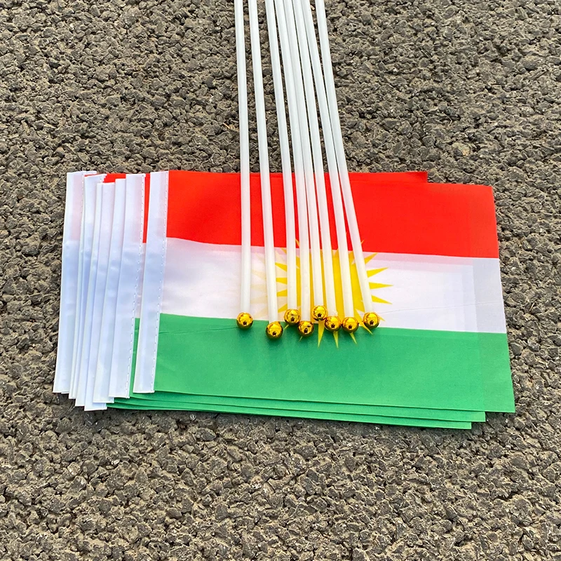 50Pcs 14*21Cm A plastic Stick Kurdish hand flag Banner Hand waving Flag ...