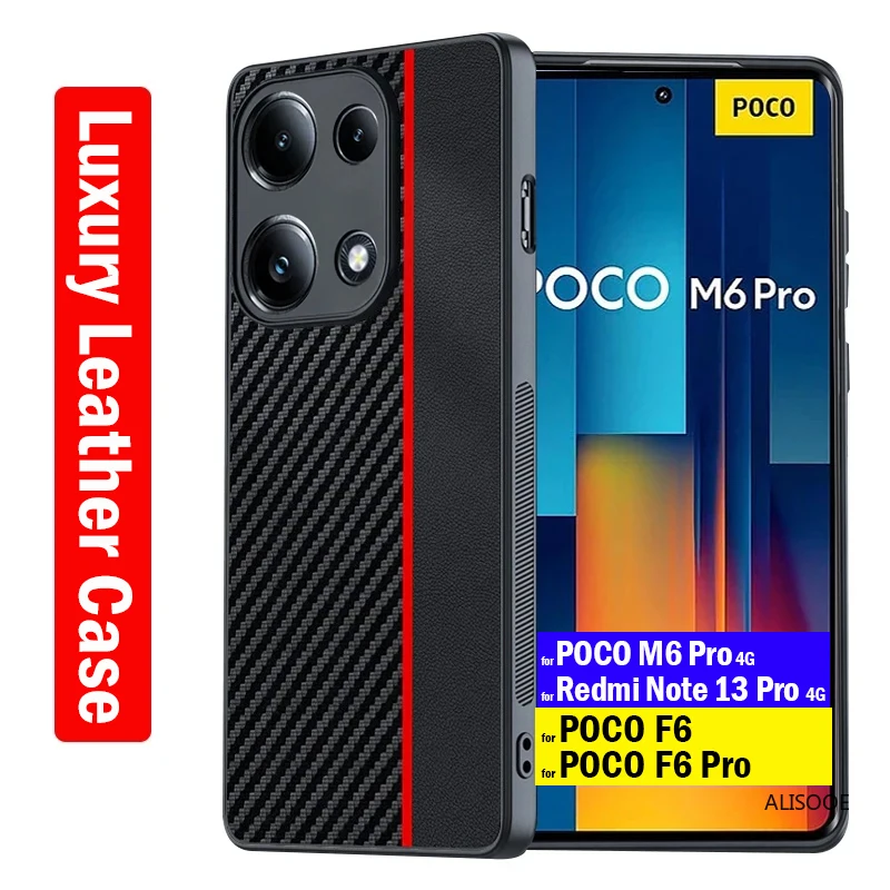 Shockproof-Funda-for-POCO-F6-M6-Pro-4G-Case-Fiber-Texture-PU-Leather ...