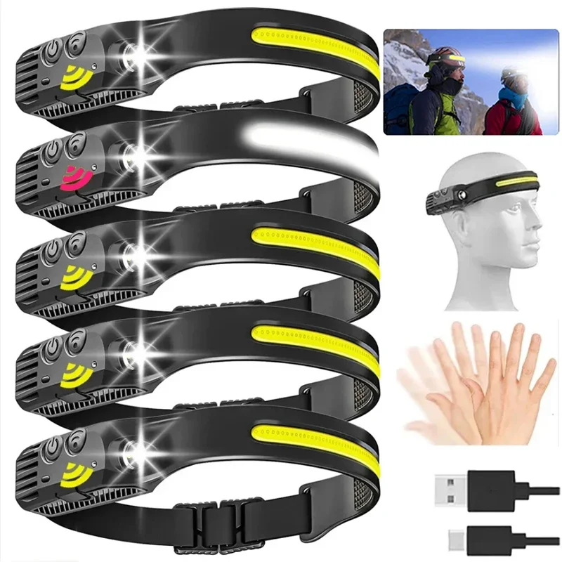 USB Rechargeable LED COB Sensor Headlamp White Light Head Torch Work ...