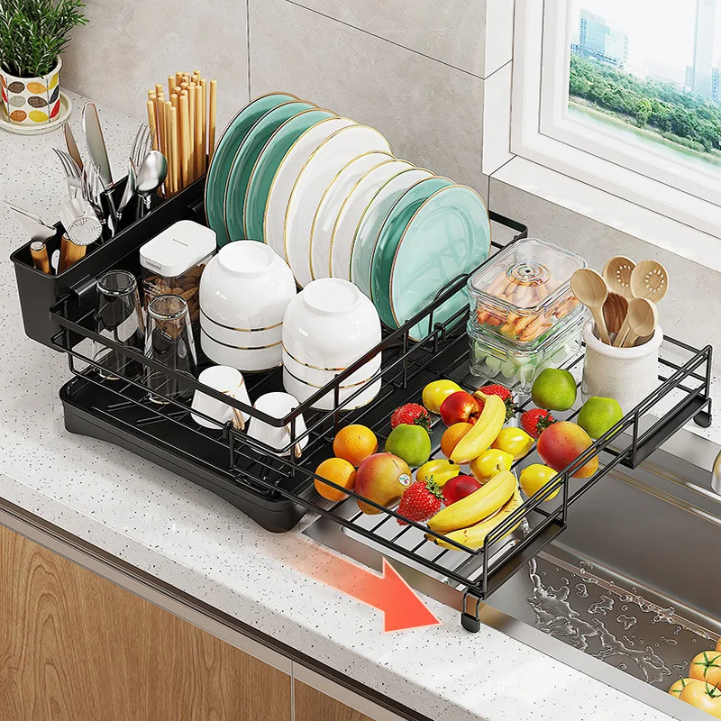 Kitchen Dish Drying Rack Stretchable Kitchen Utensils Storage Rack ...