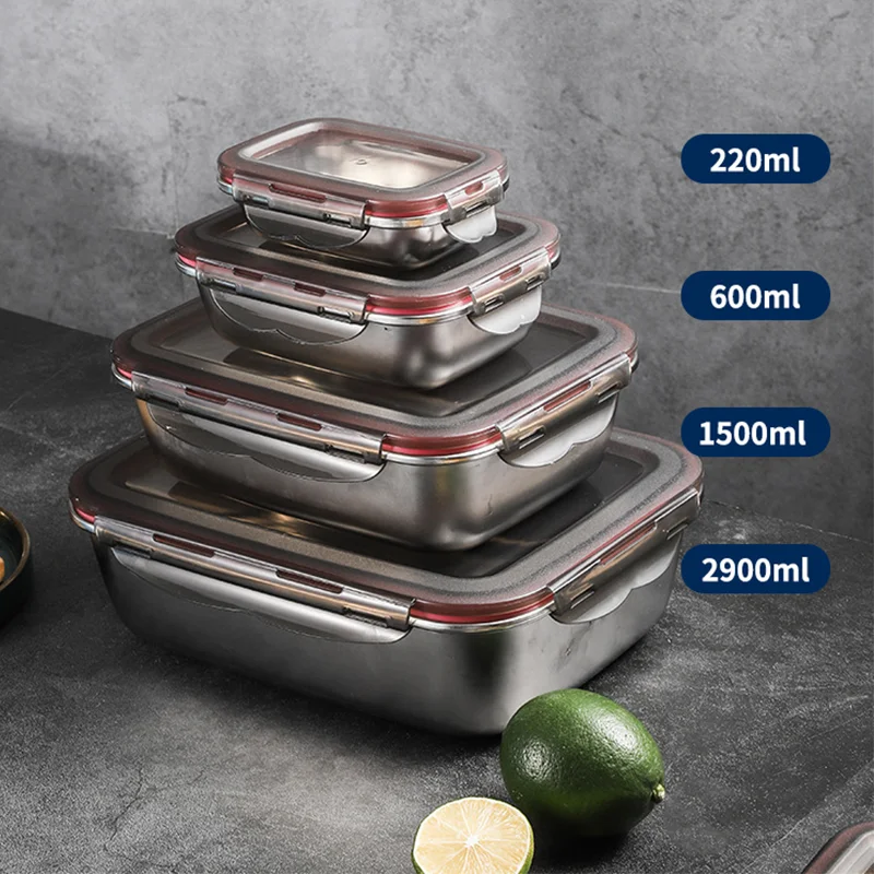 304 Stainless Steel Lunch Box Sealed Food Bento Box Refrigerator Square ...