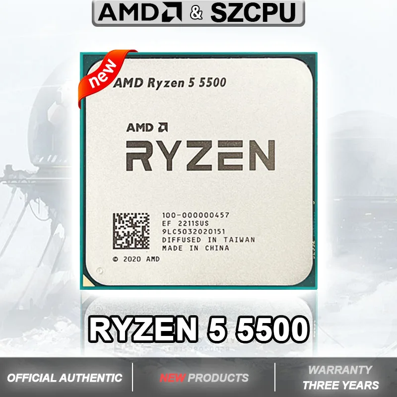AMD R5 5500 Processador de CPU Ryzen 5 5500 Novo 3.6 GHz 6-Core 12 Thread 7NM L3 = 16M 100 ...