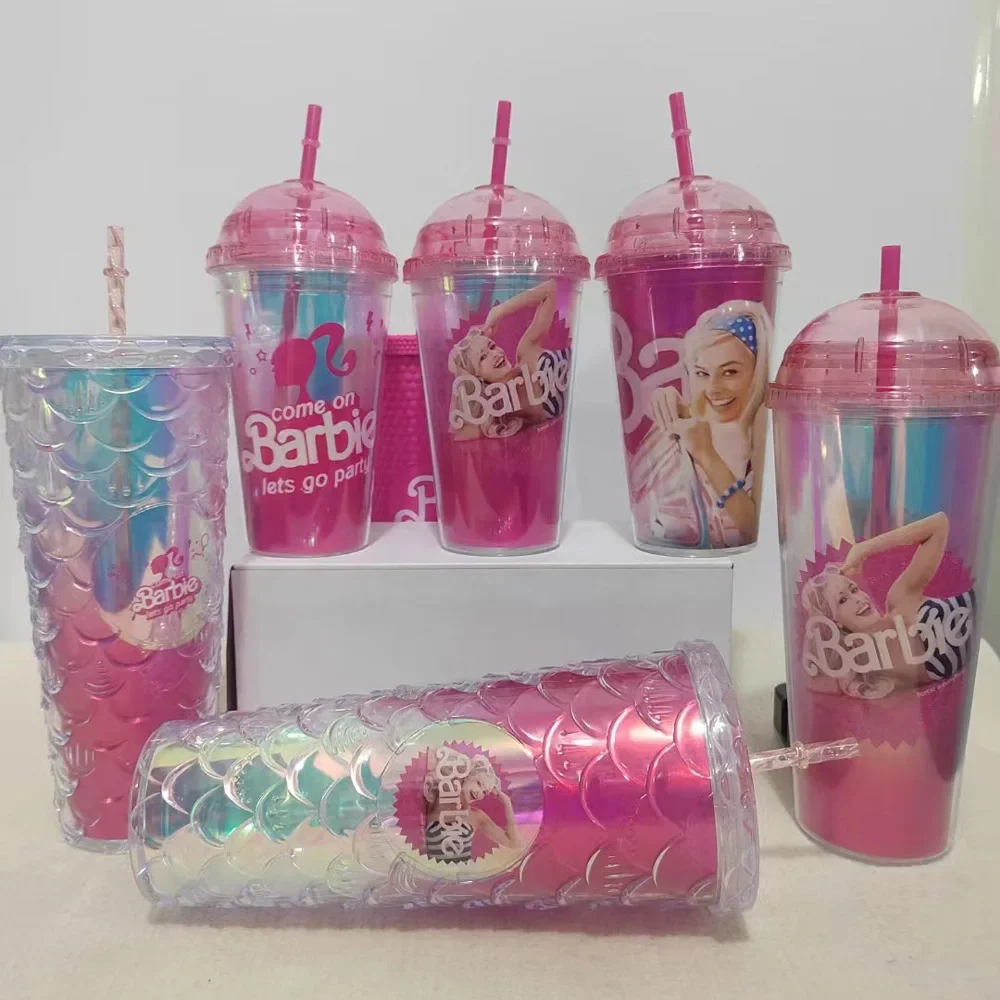 Barbie-Mermaid-Aurora-Sippy-Cup-Portable-Blaster-Straw-Anime-Kawaii ...