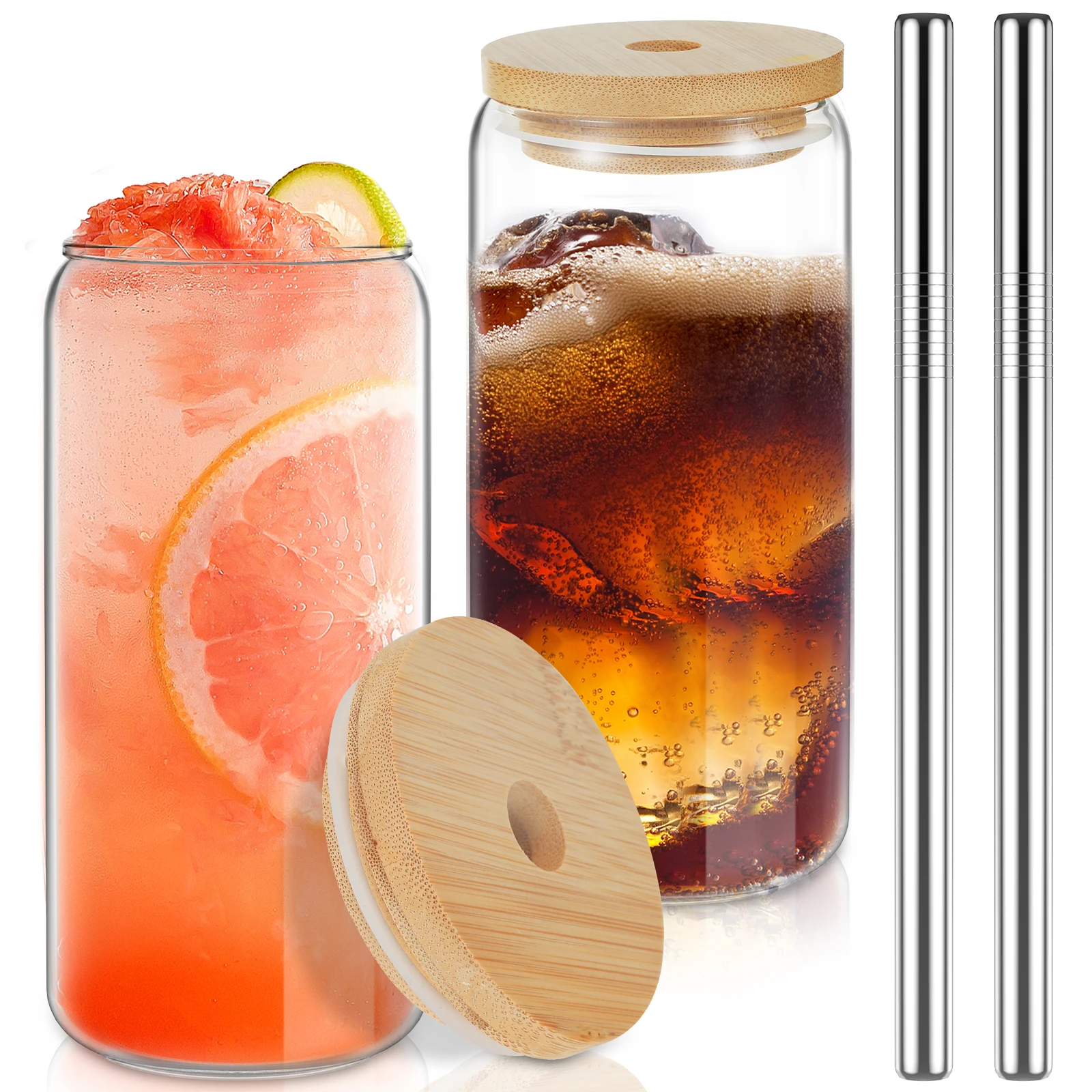 2pcs-Can-Glass-Cups-With-Bamboo-Lids-And-Stainless-Steel-Straw-500ml ...
