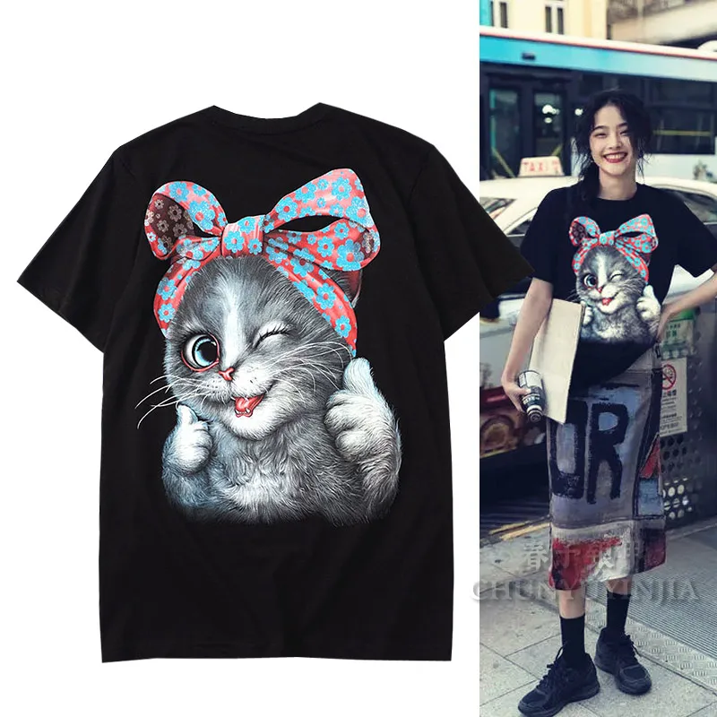 Chun yu yin jia New High Street Designer cat Pattern Print Short ...