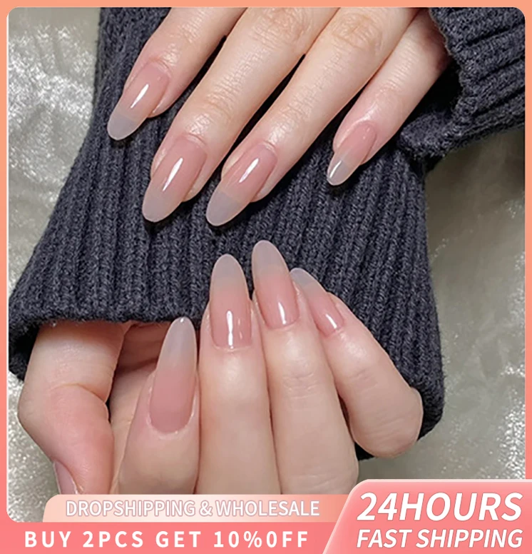 24pcs-Fresh-Green-False-Nail-Nude-Spring-Summer-Finished-Nail-Reusable ...