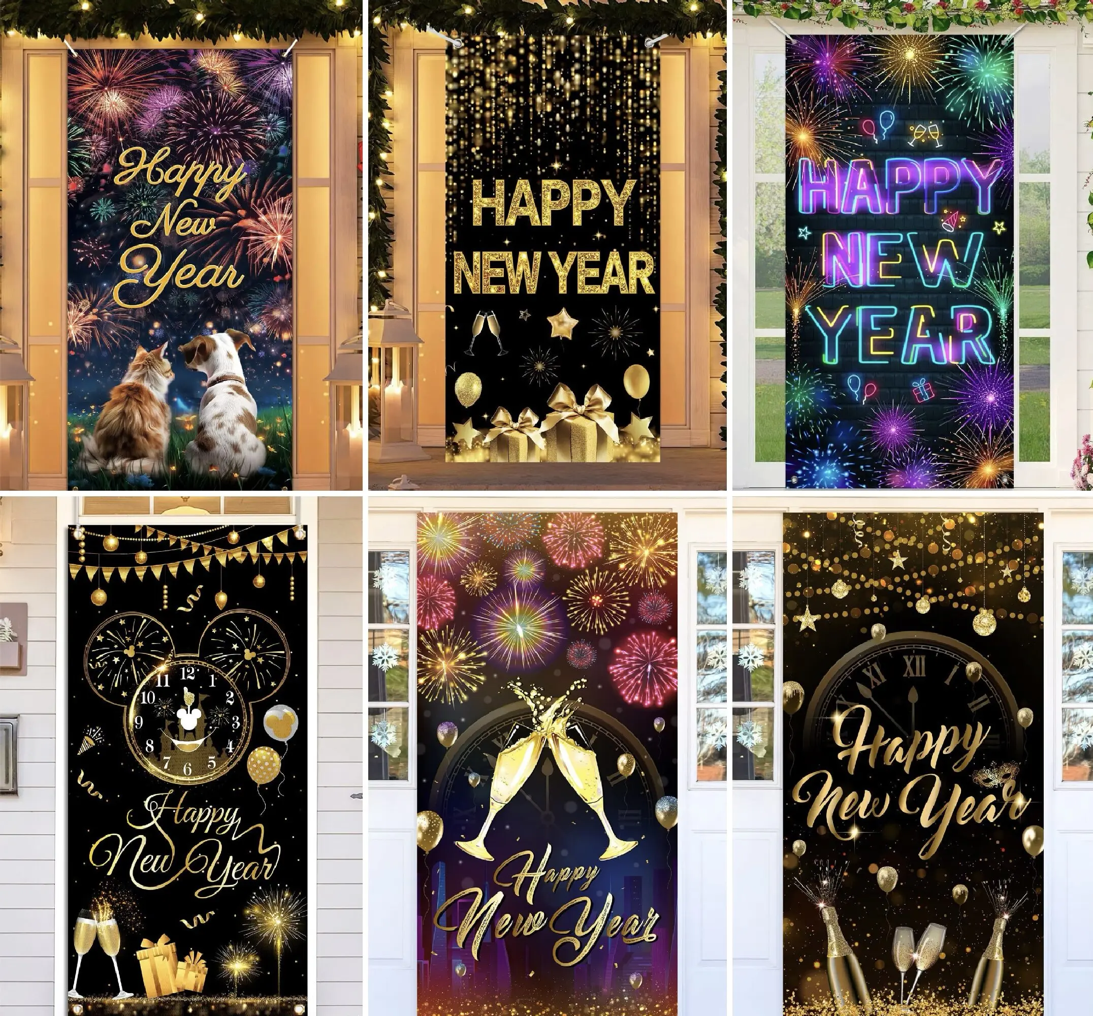 90 × 180CM 2026 Happy New Year Door Cover Decoration Backdrop Party ...