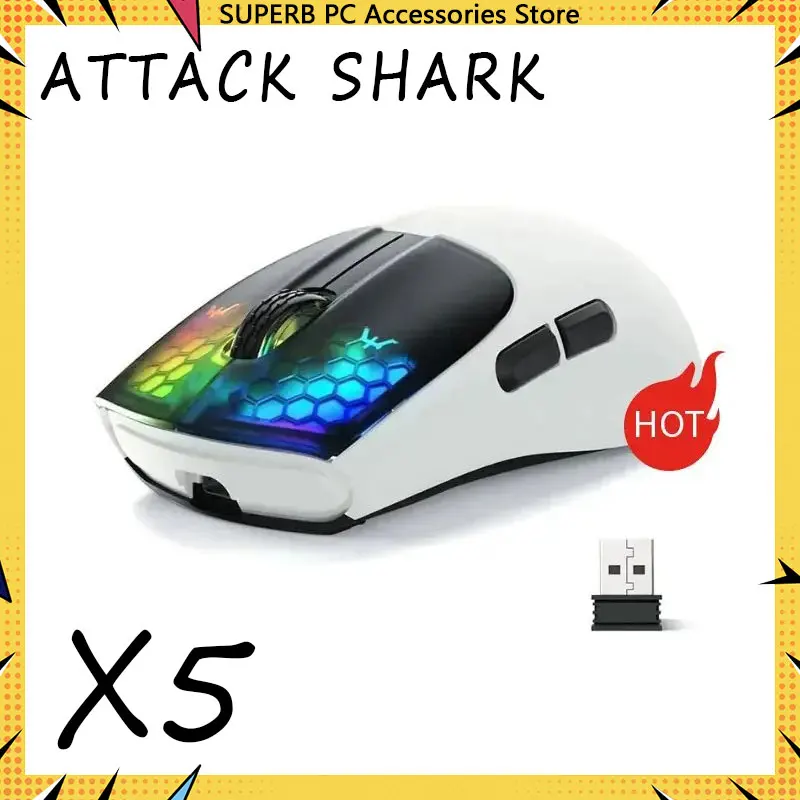 ATTACK SHARK X5 49g Wireless Gaming Mouse Bluetooth Tri-mode PAW3212 ...