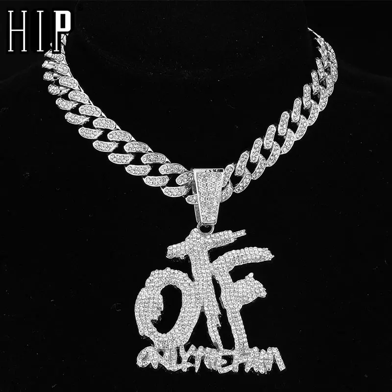 HIP-HOP-Bling-Iced-Out-OTF-Letter-Pendant-Cuban-Necklace-for-Women-Men ...