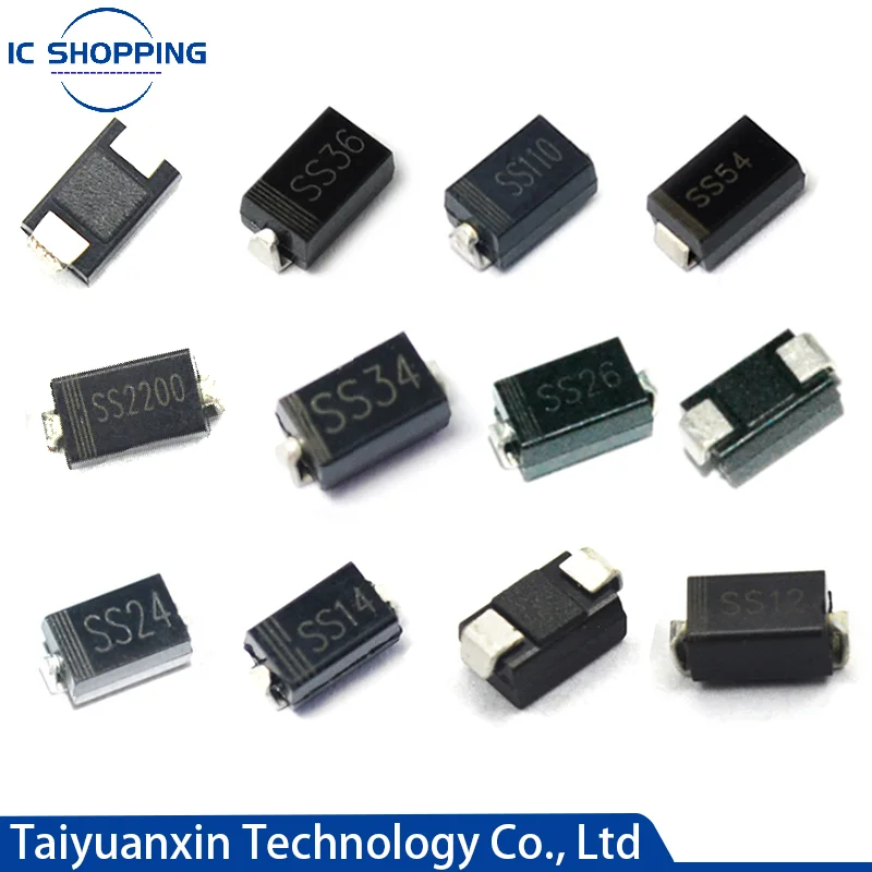 100PCS-Schottky-rectifier-diode-SS12-SS14-SS16-SS22-SS24-SS26-SS32-SS34 ...