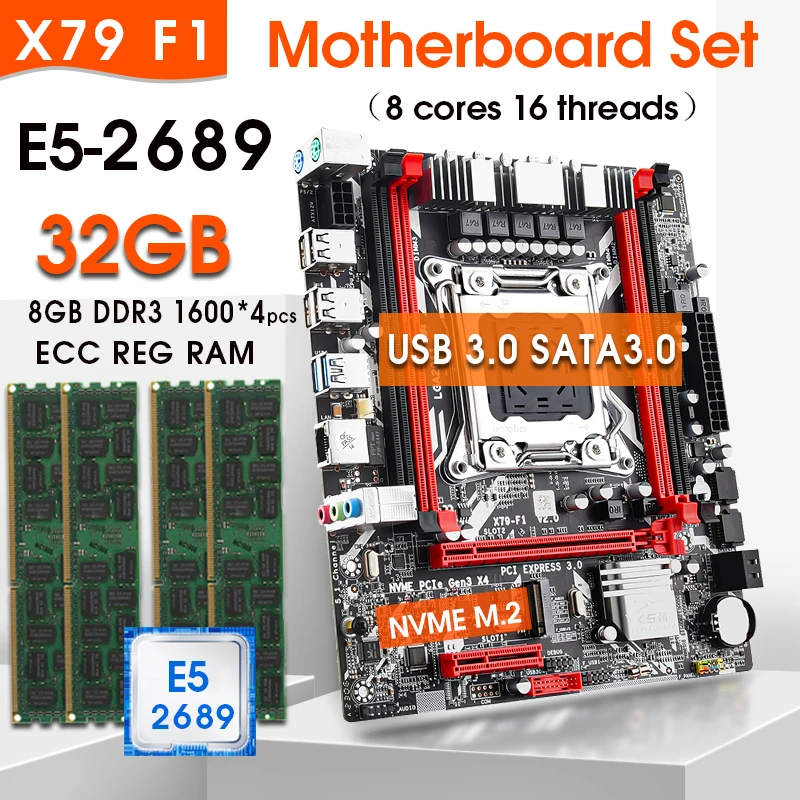 X79 Conjunto De Placa-mãe E5 2690 Cpu 4x8gb = 32gb 1600mhz Ddr3 Ecc Rec Cooler Gtx960 4gb E ...