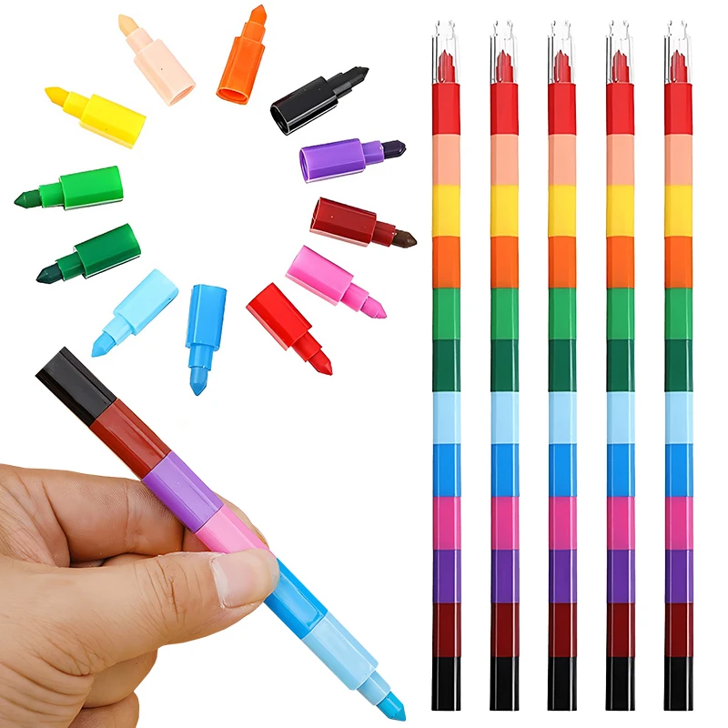 12-Color Building Block Crayons Fun Rainbow Color Stackable Drawing ...