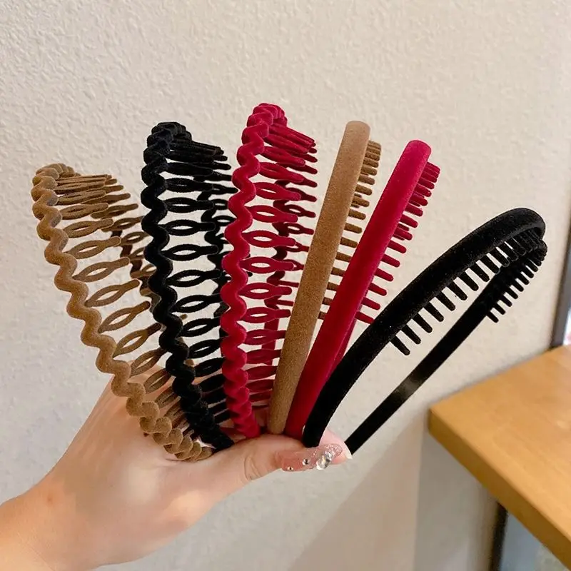 Simple-Flocked-Twist-Hair-Band-with-Teeth-Anti-slip-Wash-Face-Hair-Band ...