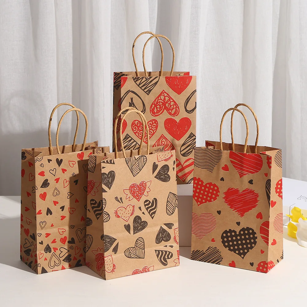 4pcs-Love-Heart-Pattern-Gift-Bag-Kraft-Paper-Candy-Cookie-Bag-Valentine ...