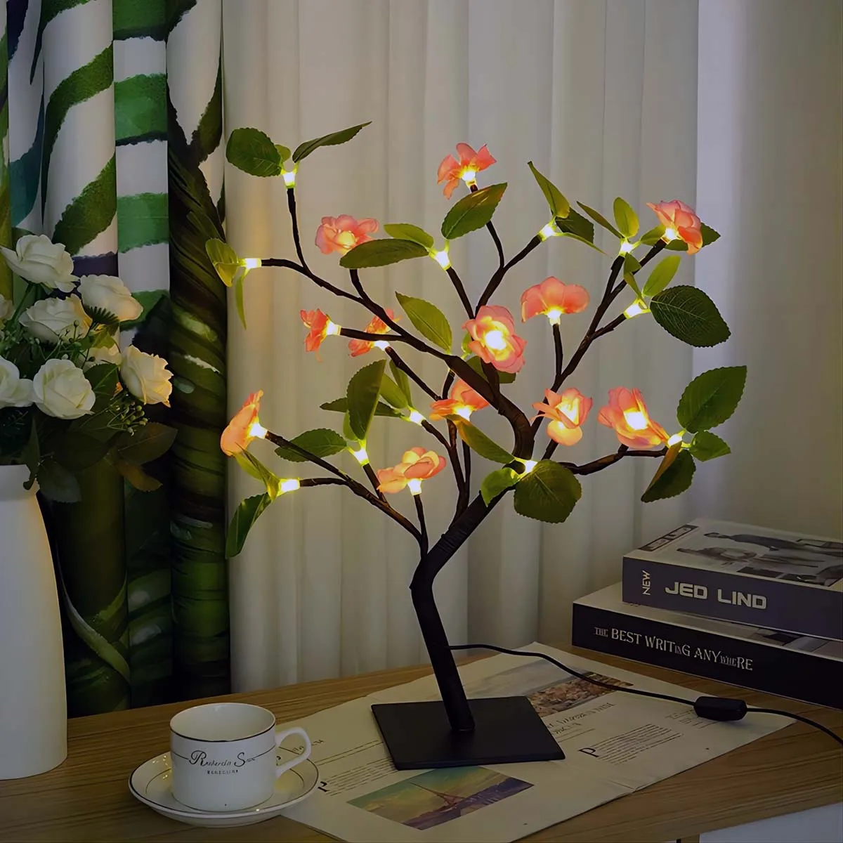 LED Peach Blossom Plum Blossom Tree Lamp Interior Decorative Light Gift ...