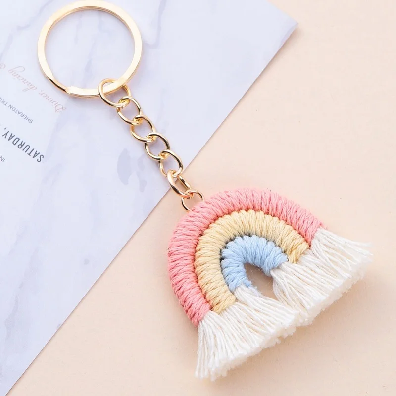 1PC-Three-Color-Rainbow-Handmade-Woven-Keychain-DIY-Knitted-Cute-Tassel ...
