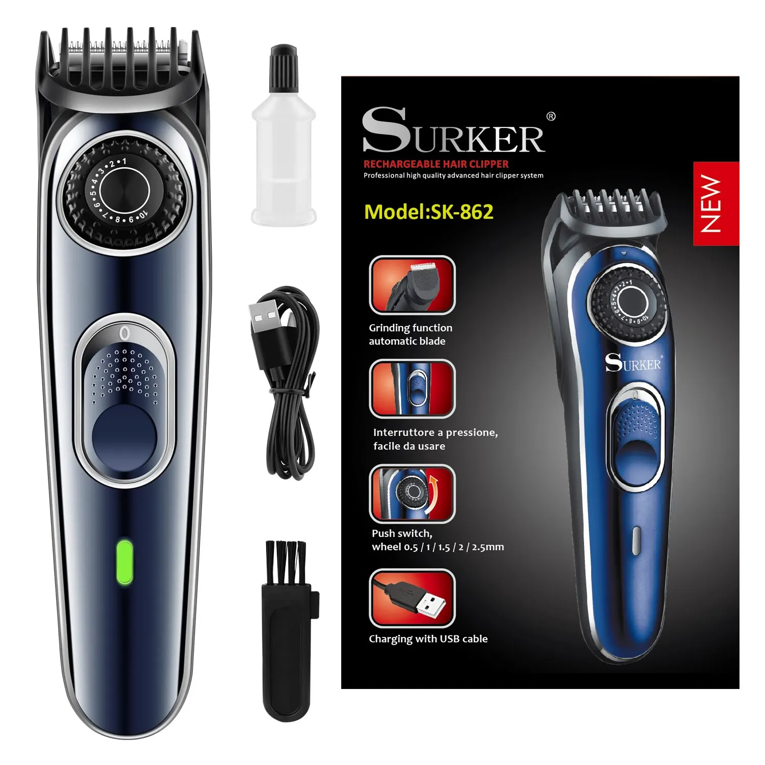 Surker-Electric-Cordless-Professional-Hair-Clippers-High-Quality-USB ...