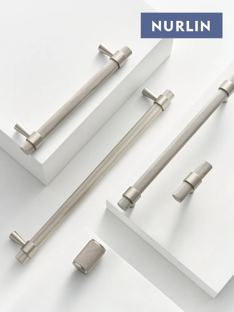 Nurlin Solid Brass Matte Nickel Brushed Silver Knurled Kitchen Cabinet ...