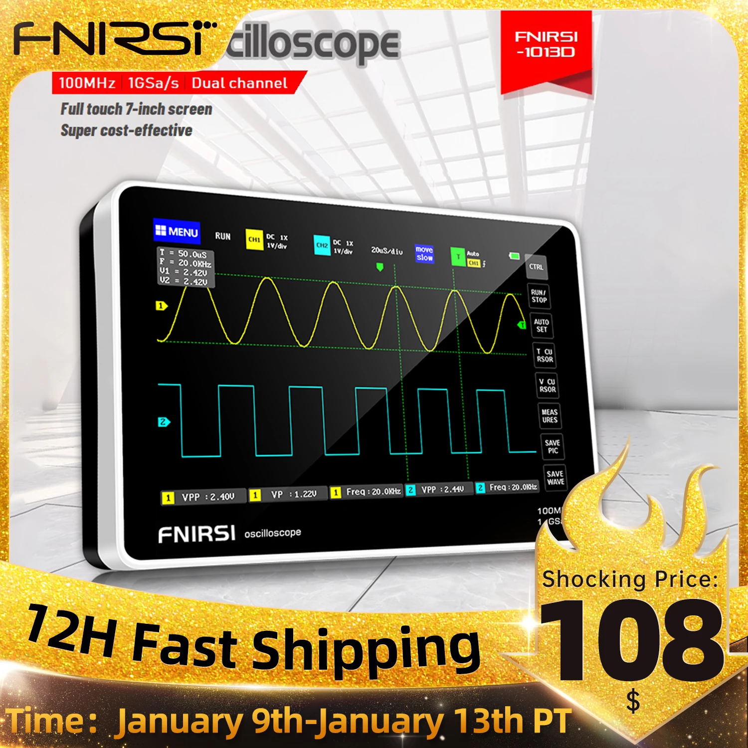 FNIRSI-1013D-Digital-Tablet-Oscilloscope-Dual-Channel-100M-Bandwidth ...